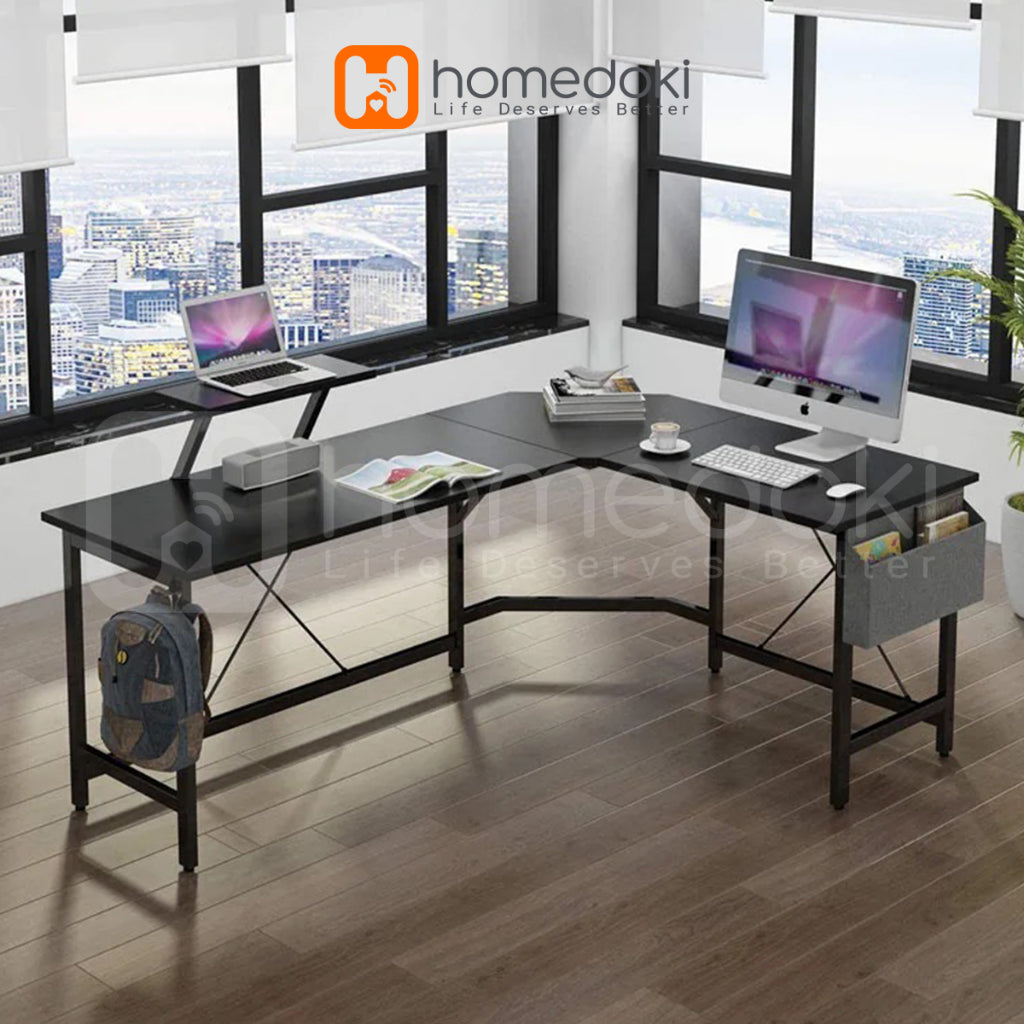 Homedoki Meja Kerja L / Meja Komputer / Meja Kantor / Meja Belajar Aes