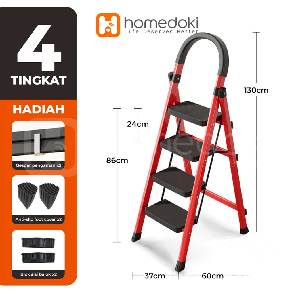 Homedoki Tangga Rumah Lipat/Tangga Besi Lipat 3/4/5 Step Household Ste