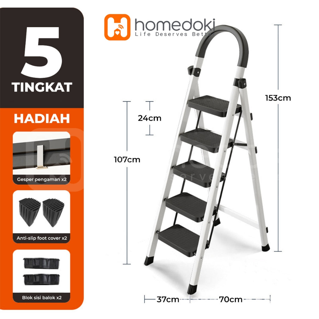 Homedoki Tangga Rumah Lipat/Tangga Besi Lipat 3/4/5 Step Household Ste